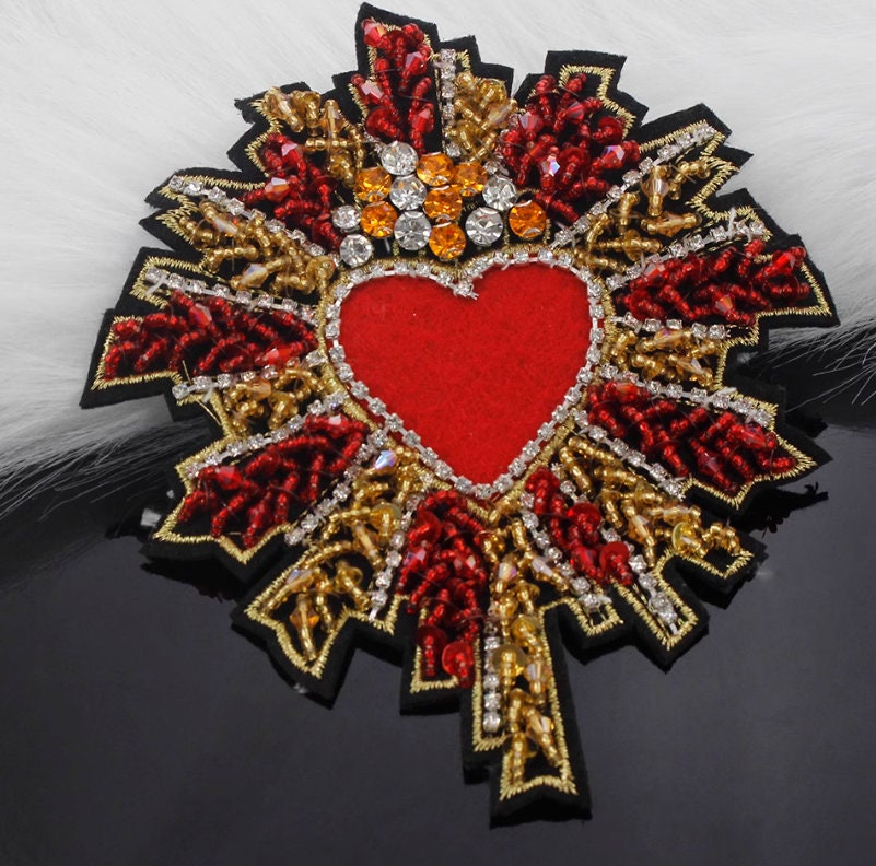 Patch for Bag Beaded Patch Red Heart Patches Pearl DIY Beading ...