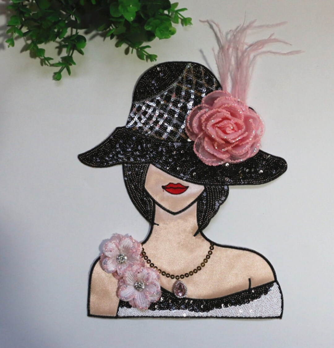 Large Size Pretty Girl Sequined Patch Bead Iron on Sequin Shine ...