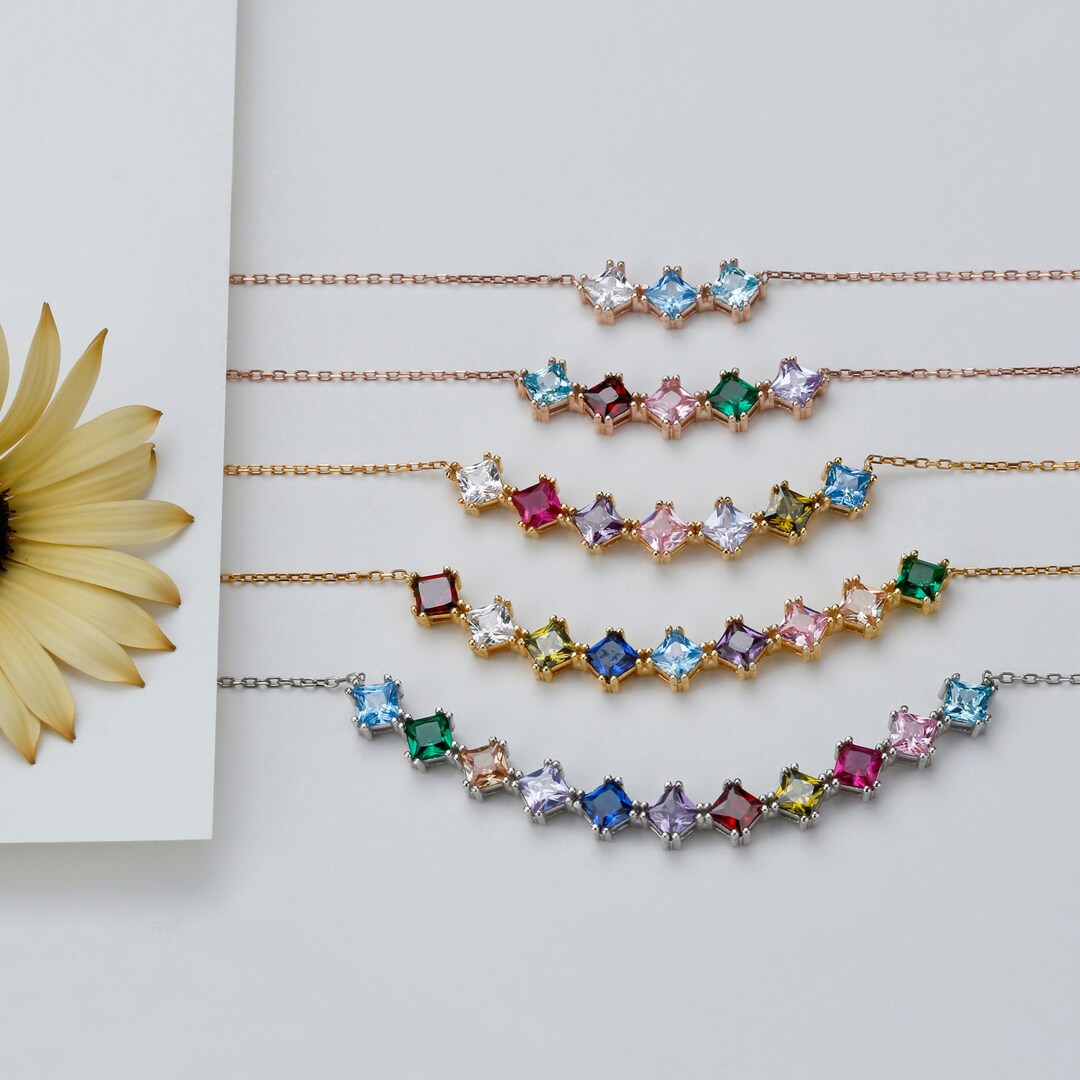 Personalized Birthstone Jewelry Multi Birthstone Necklace Custom Gift ...