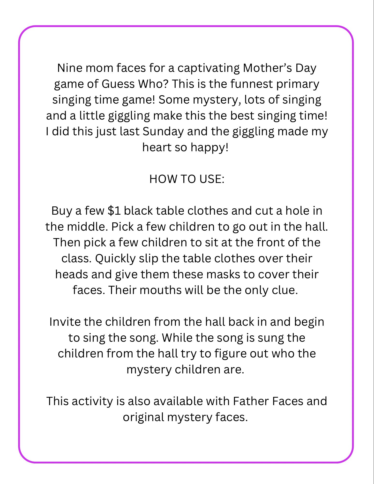 Primary Singing Time Game Fun Singing Time Idea for Mothers Day ...