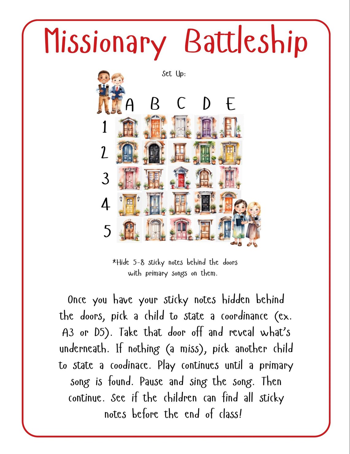 Missionary Battleship Activity for Primary Singing Time Idea Song ...