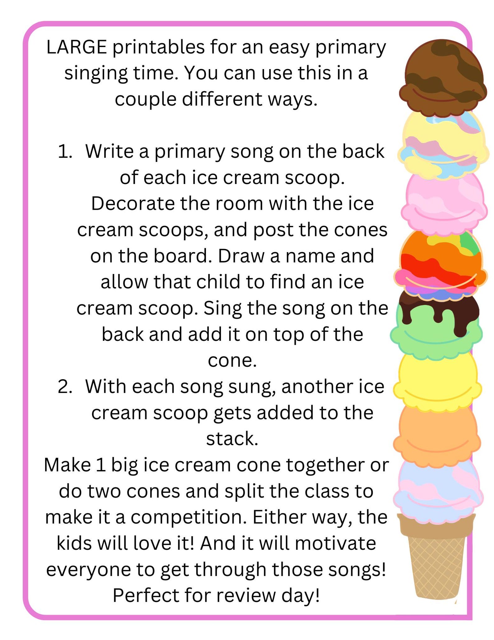 EASY Summer Activity for Singing Time | Ice Cream Printable | LDS ...