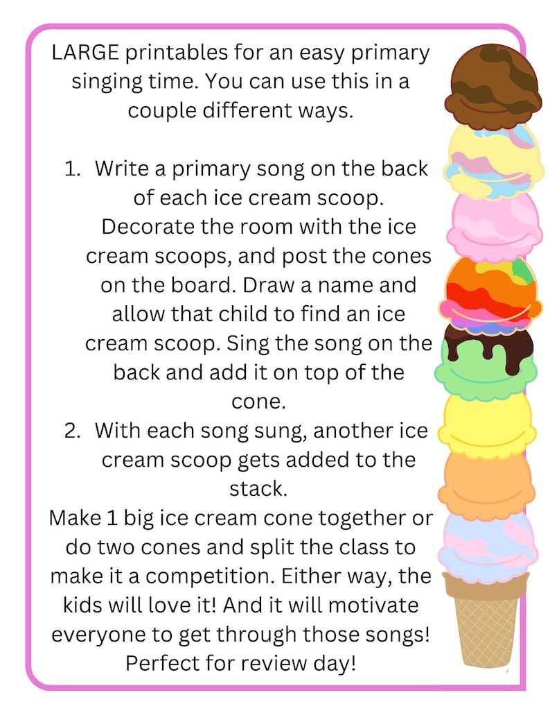 EASY Summer Activity for Singing Time | Ice Cream Printable | LDS ...