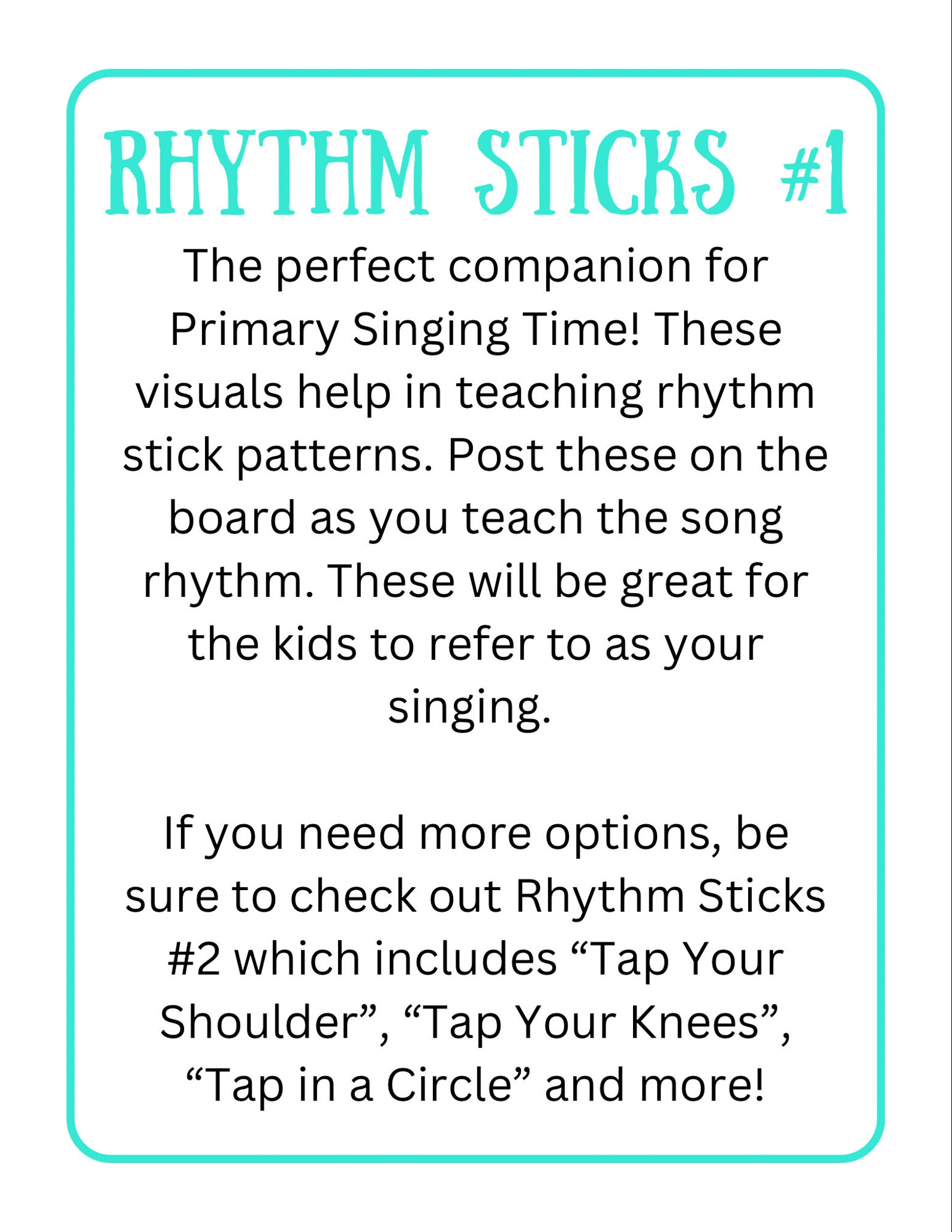 Rhythm Stick Visual for Primary Singing Time Activity Easy Singing Time ...