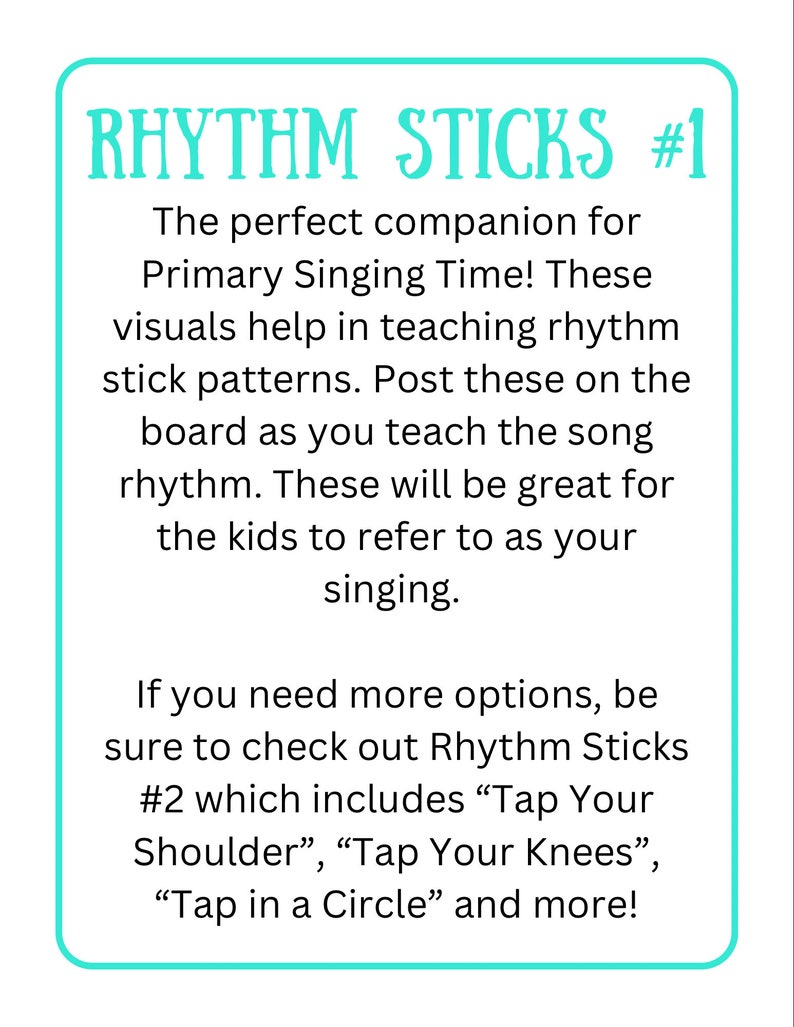 Rhythm Stick Visual for Primary Singing Time Activity Easy Singing Time ...