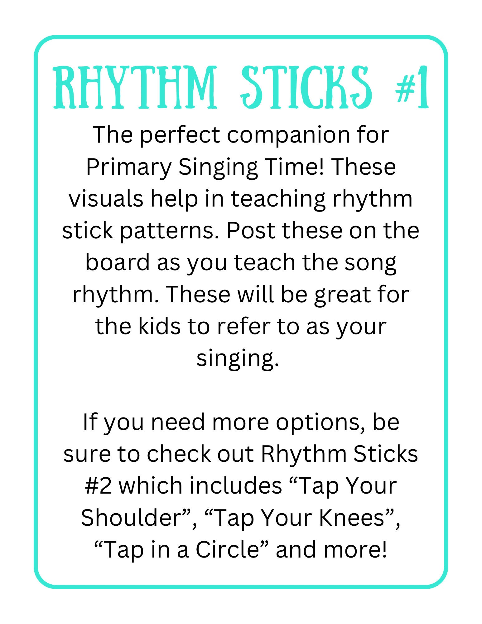 Rhythm Stick Visual for Primary Singing Time Activity Easy Singing Time ...