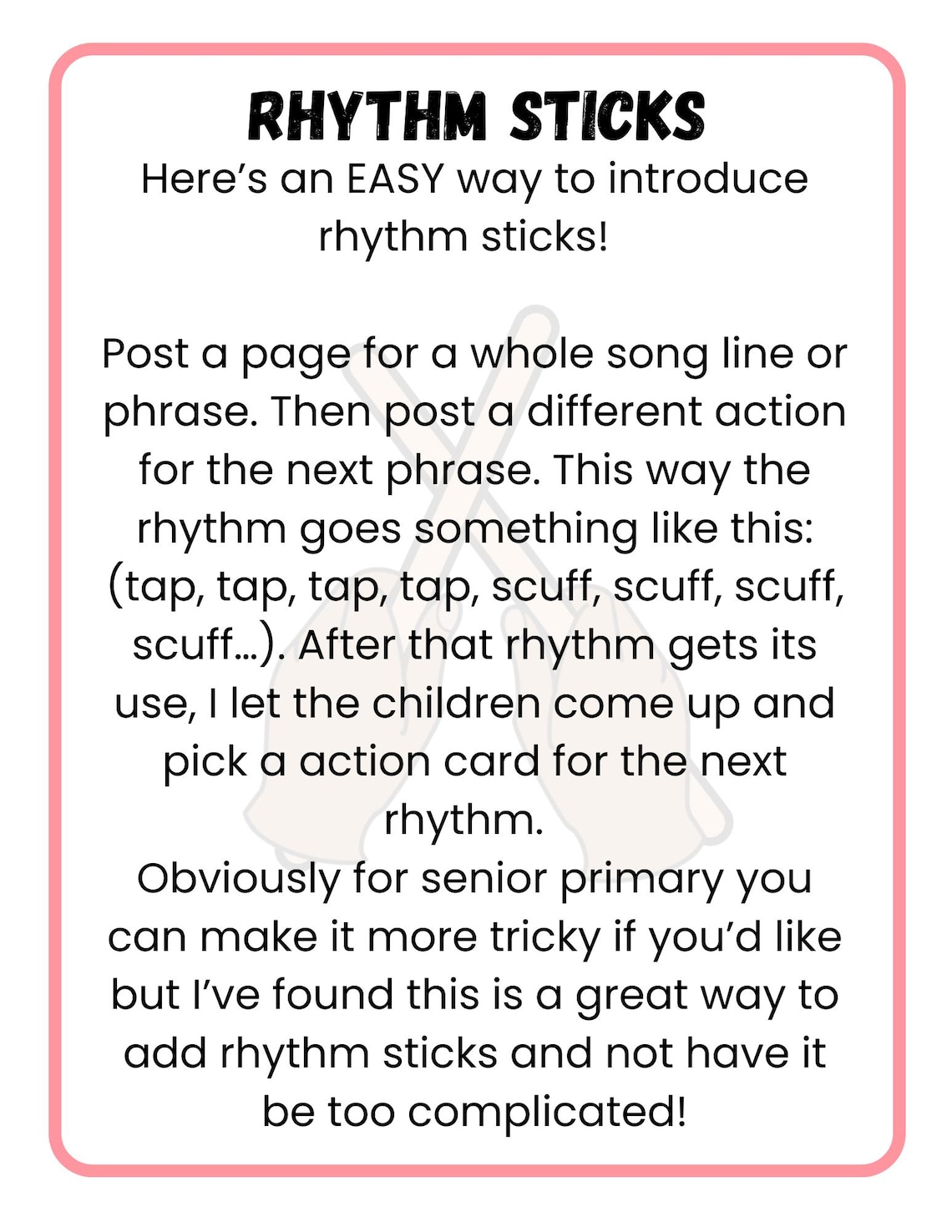 Rhythm Stick Visual for Primary Singing Time Activity Easy Singing Time ...