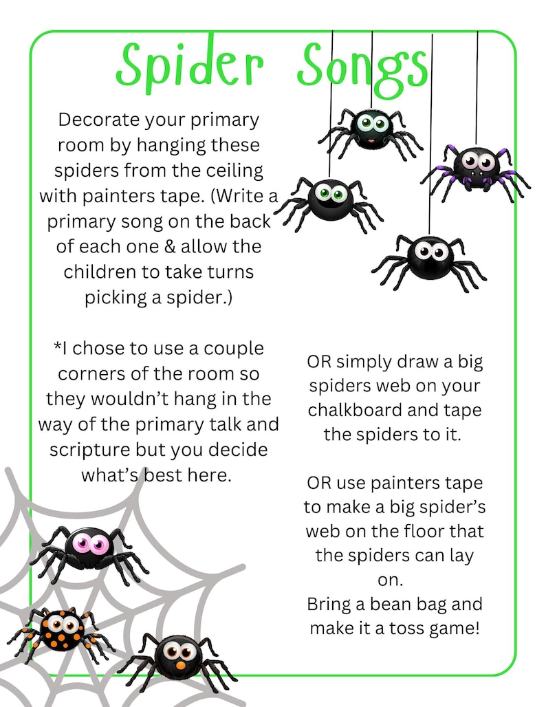 Spider Songs EASY Halloween Singing Time for Primary Halloween Singing ...