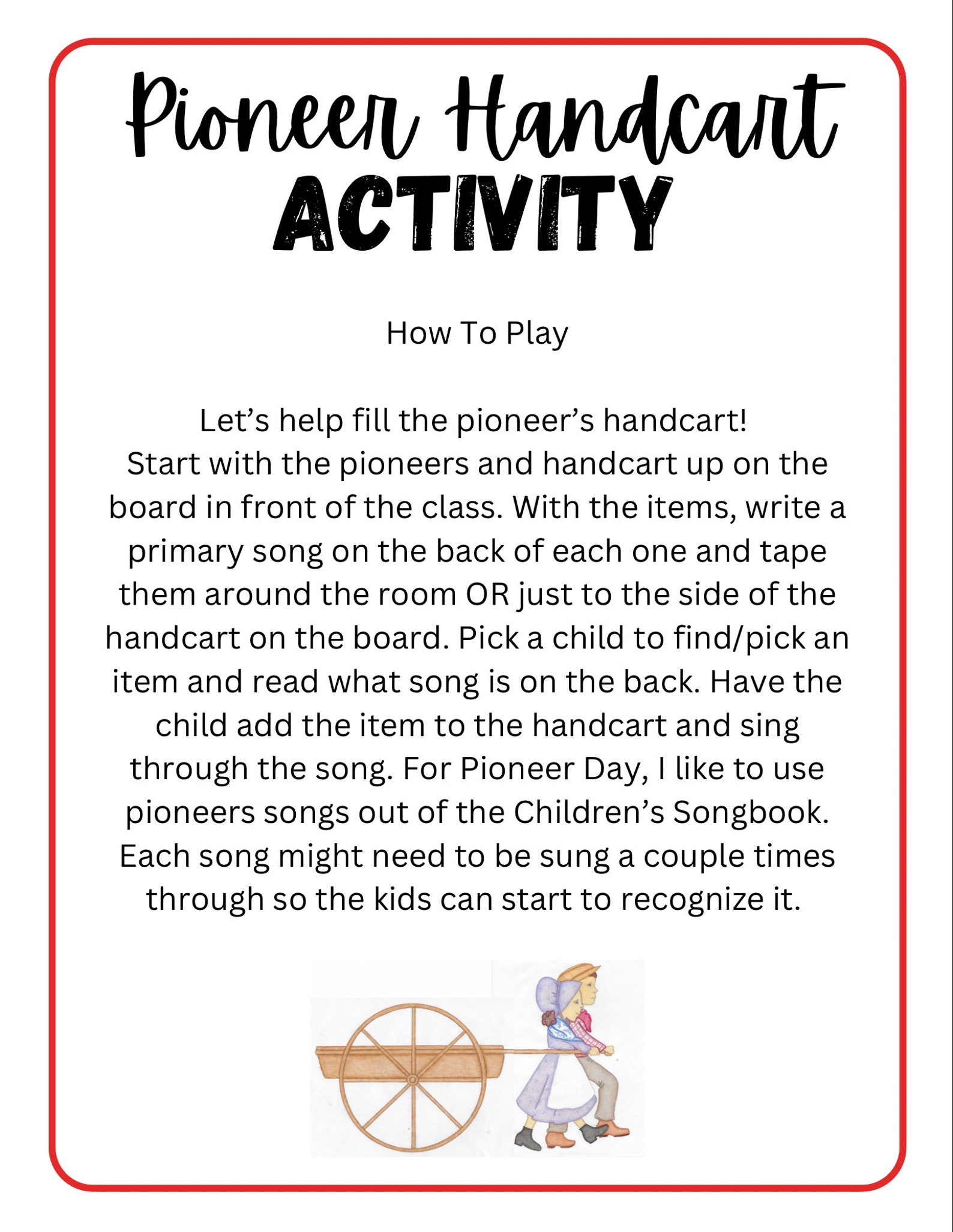 Pioneer Day Singing Time Activities for Pioneer Day Ideas Pioneer ...
