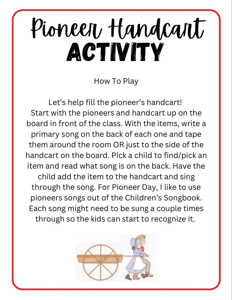 Pioneer Day Singing Time Activities for Pioneer Day Ideas Pioneer ...
