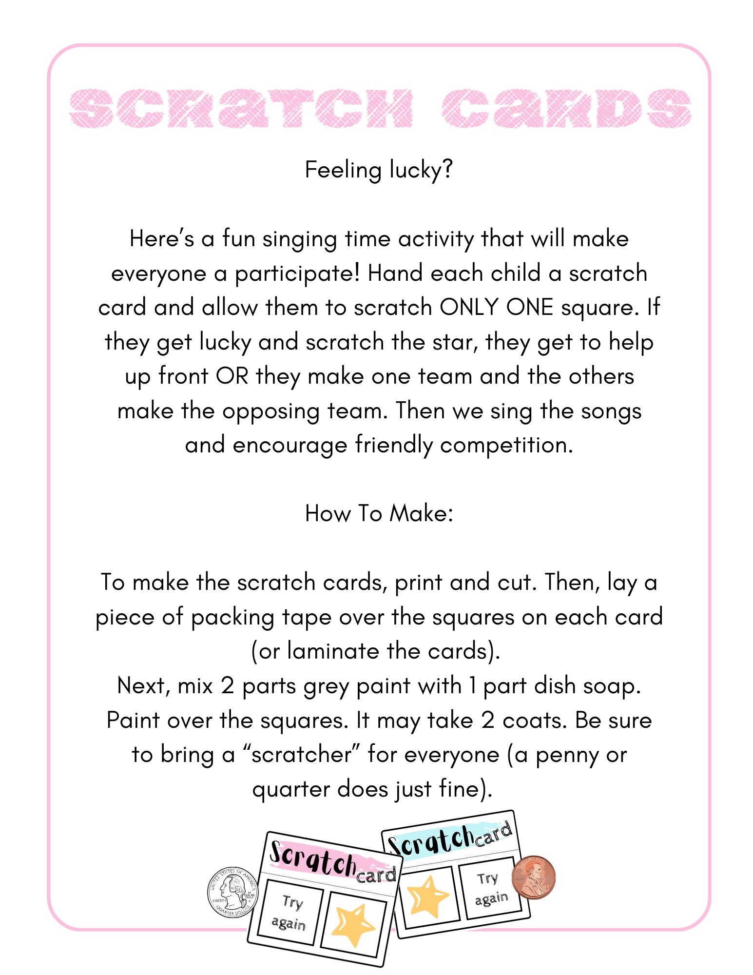 Scratch Cards Printable for Primary Singing Time Activity for Primary ...