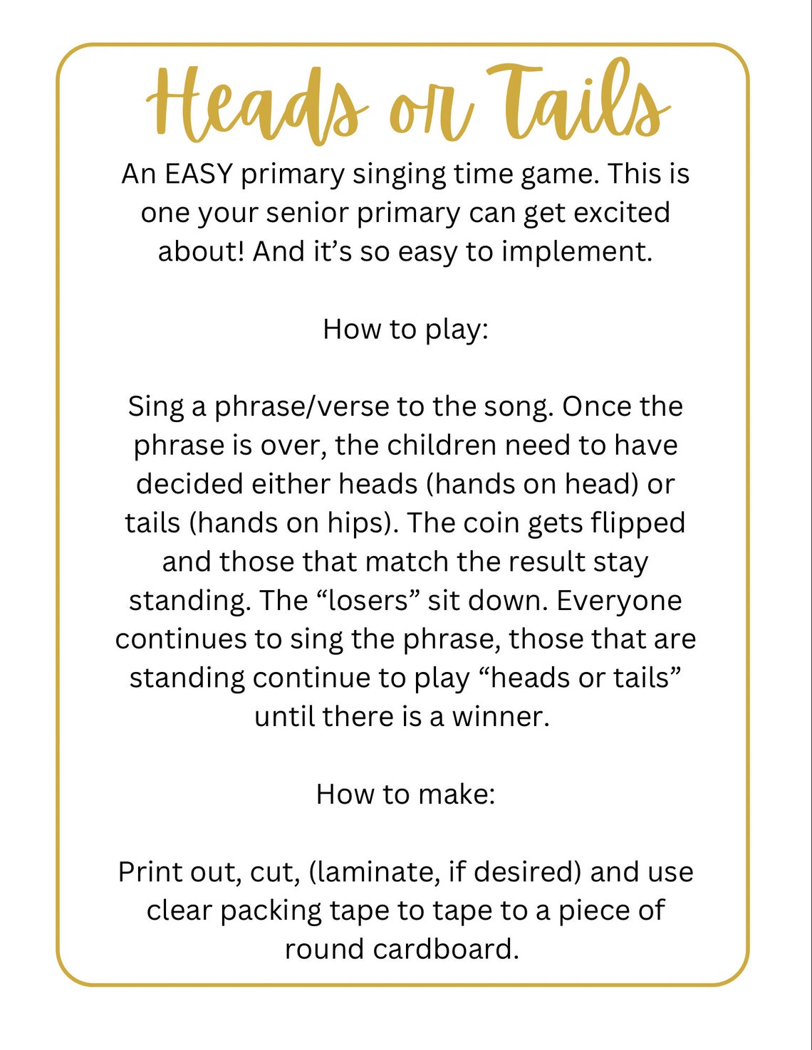EASY Singing Time Game for LDS Primary | Heads or Tails Activity for ...