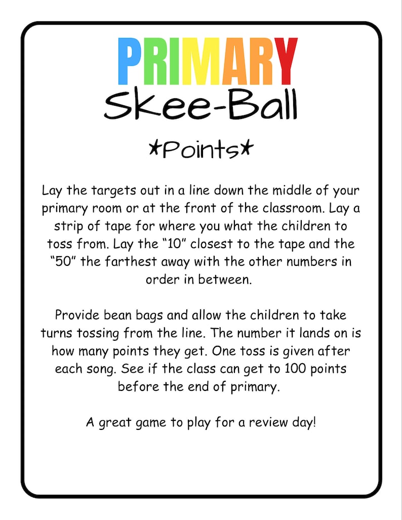 Primary Skee-ball | an EASY Primary Singing Time Activity | | Name That ...