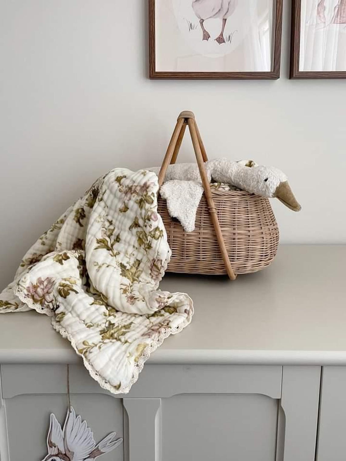 Meadow | Lace Cot Blanket | 9 Layer Cotton Gauze Blanket - Etsy