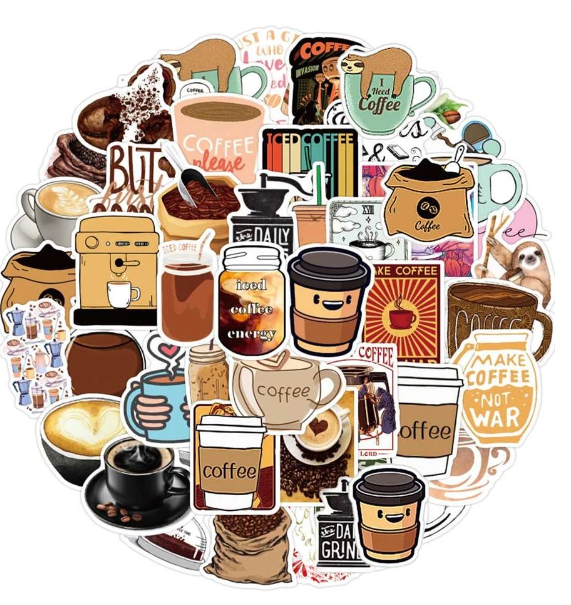 50 Pack Coffee Stickers Coffee Lover Stickers VSCO Kawaii - Etsy
