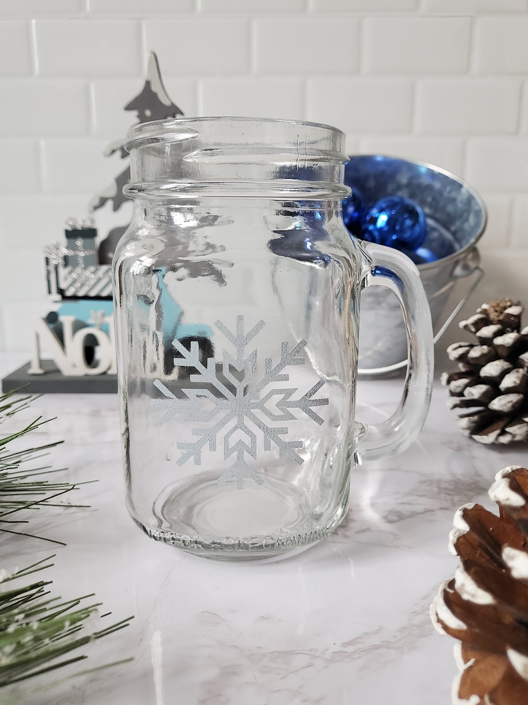 Snowflake Mason Jars Christmas Mason Jar Mug Stocking - Etsy