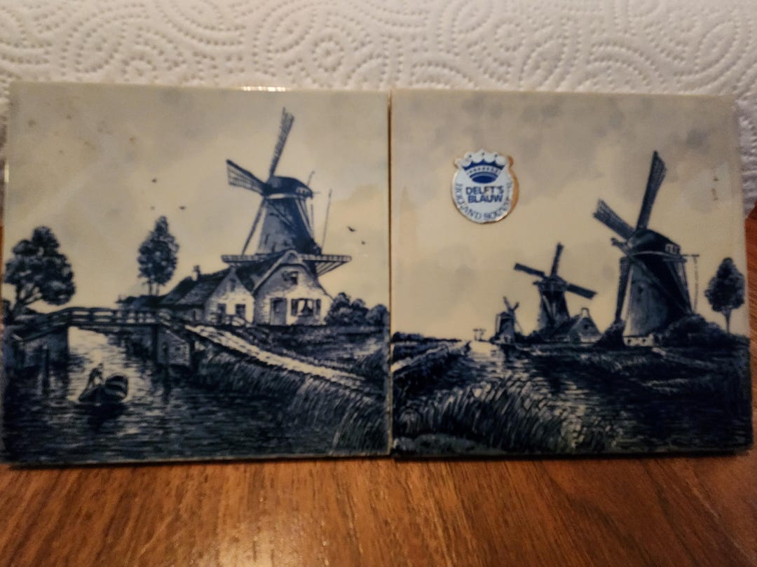 Pair of Vintage Blue and White Delpht Style Decorative Tiles - Etsy