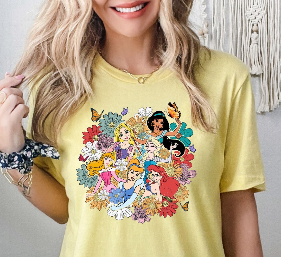 Vintage Floral Disney Princess, Ariel, Elsa, Rapunzel. Cinderella ...