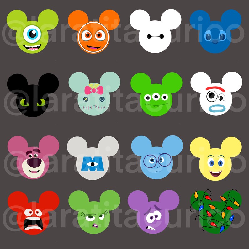Pack 16 PNG Mickey Mouse Head Pixar - Etsy