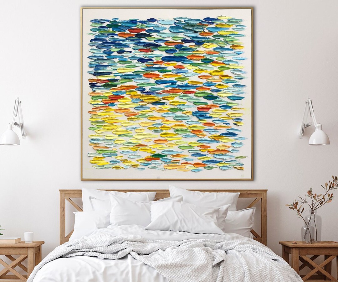 Colorful Wall Art on Canvas Palette Knife Abstract Painting Impasto Oil ...