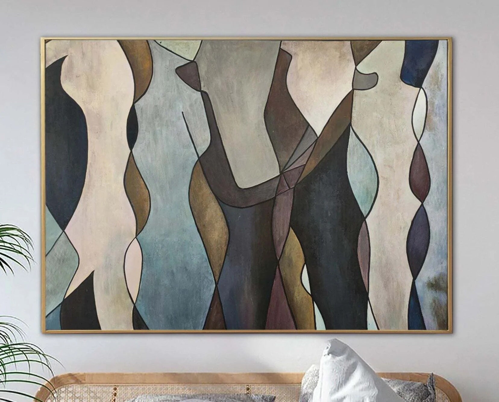 27.55x39.37 Original Human Shapes Painting Brown Wall Art Abstract Art ...