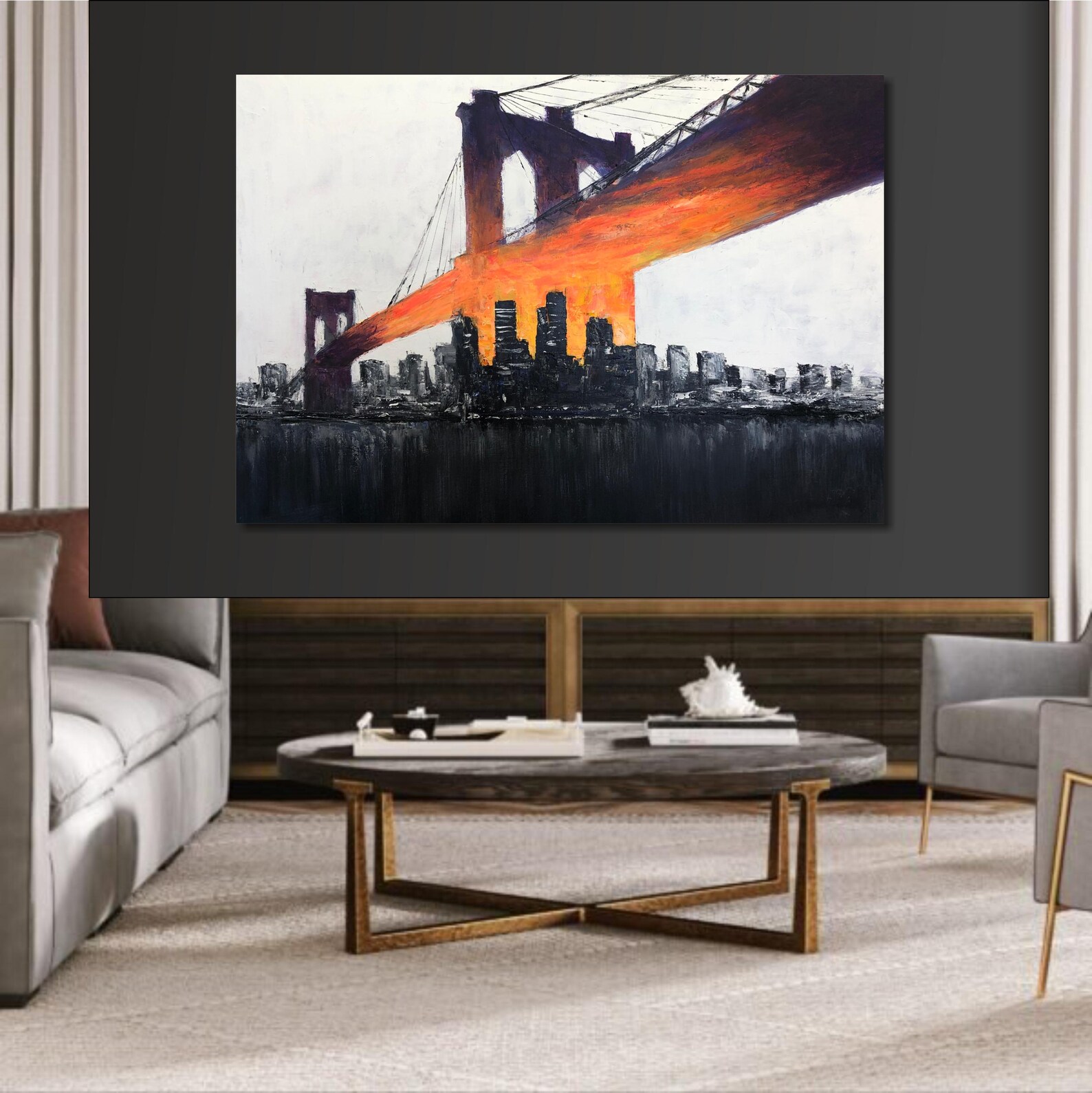 Brooklyn Bridge Painting: Abstract New York City Skyline, Industrial ...