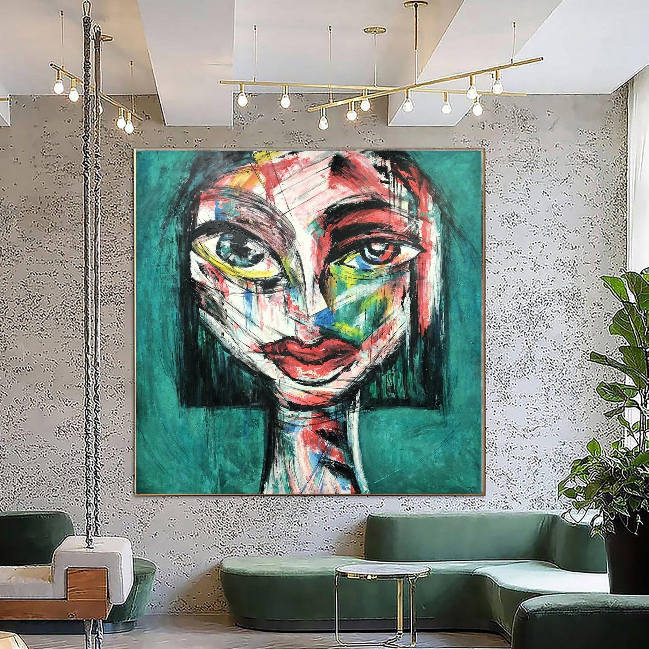 15.7x15.7 Extra Large Abstract Cubist Paintings on Canvas Original Pop ...