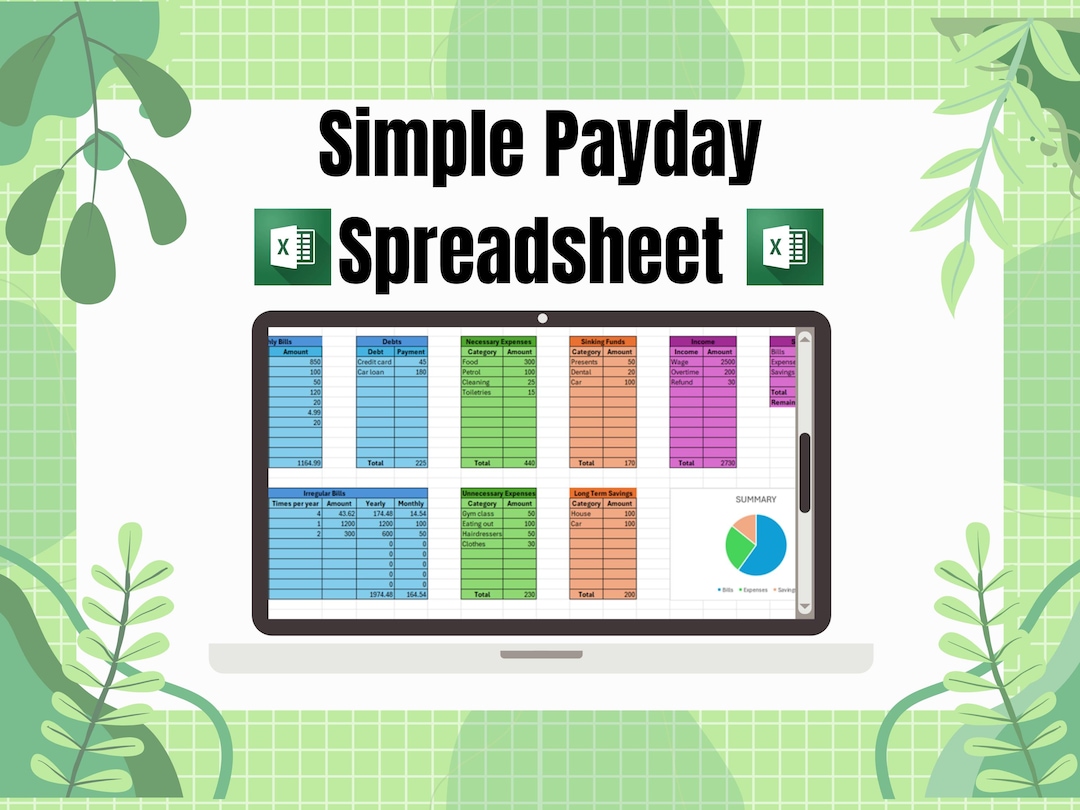 Simple Payday Spreadsheet (excel) - Etsy