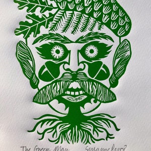 Green Man Art Lino Print Wall Art Spring Rebirth New Growth Cycle ...
