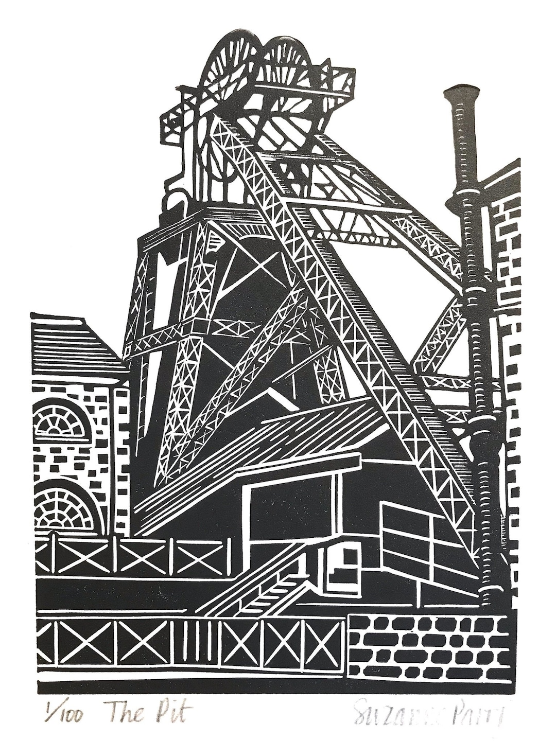 Coal Mine Art Lino Print Wall Art Welsh Pit Head Winding Gear - Etsy ...