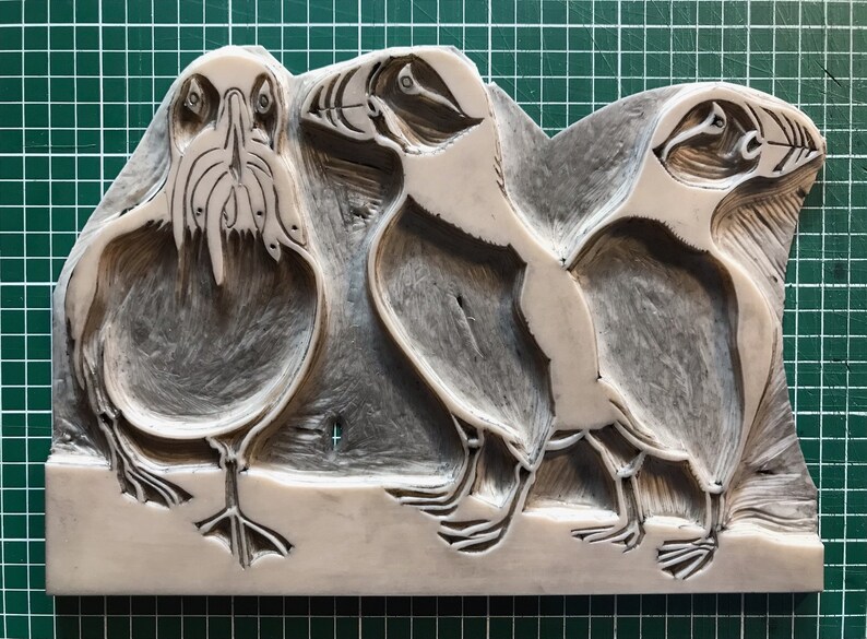 Puffins Art Lino Print Wall Art Puffin Skomer Pembrokeshire Orkney ...