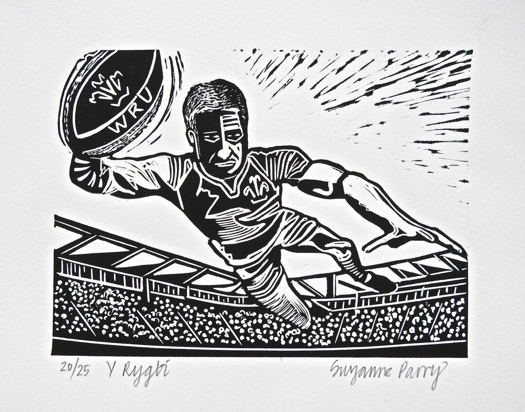 Rugby Player Art Lino Print Wall Art Welsh Rugby Team Six Nations Home ...