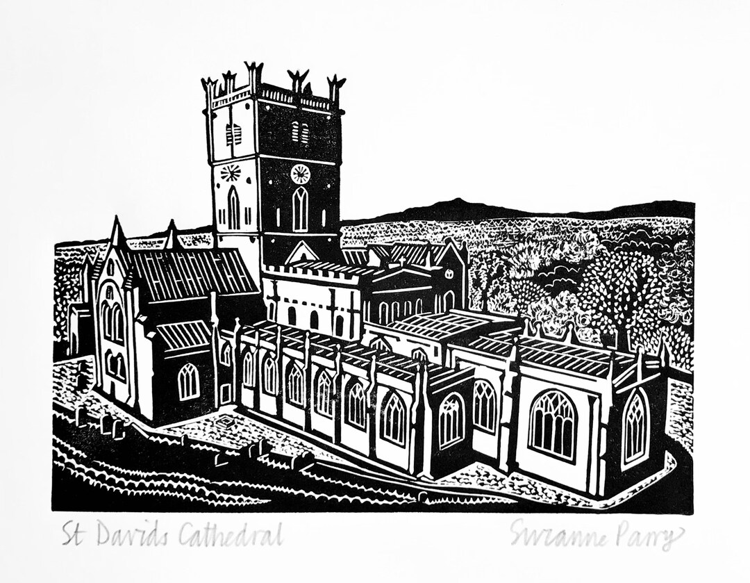 St David’s Cathedral Art Lino Print Wall Art Pembrokeshire Wales Welsh ...
