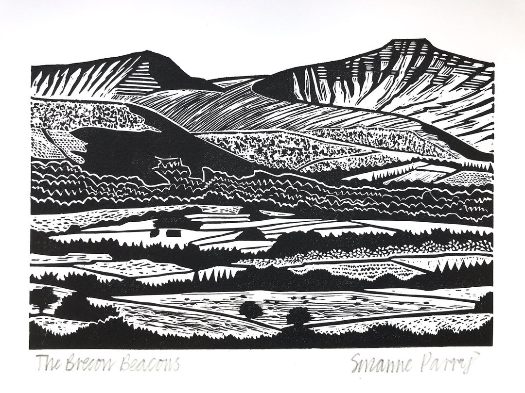 Brecon Beacons Bannau Brycheiniog Lino Print Pen Y Fan Corn Du Wales ...