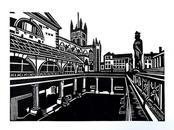 Roman Baths Art Lino Print Wall Art Bath Somerset British - Etsy