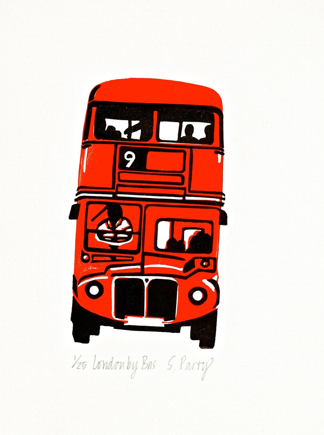 London Bus Art Lino Print Wall Art Red Double Decker Route Master ...