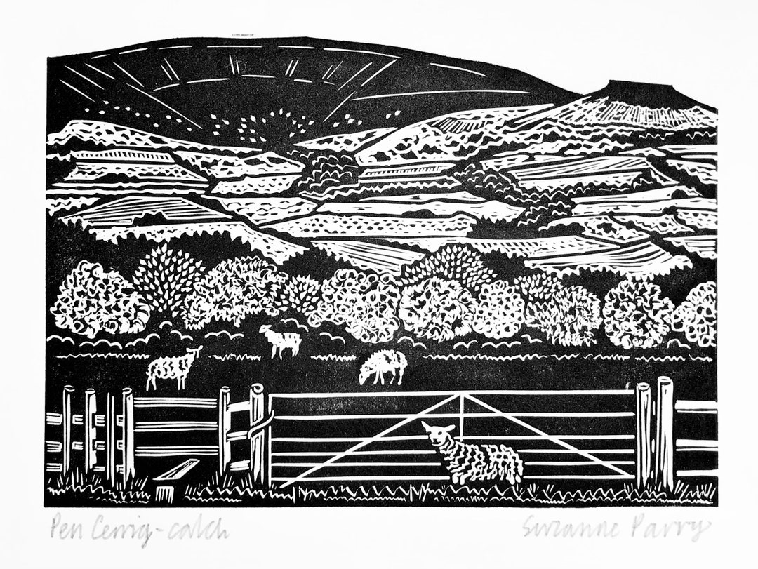 Welsh Landscape Lino Print: Pen Cerrig-calch, Crickhowell Art - Etsy UK