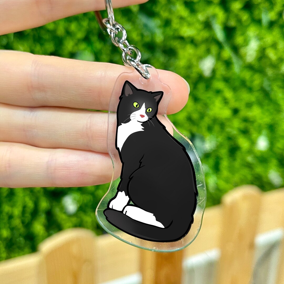 Black and White Tuxedo Cat Acrylic Keyring - Etsy