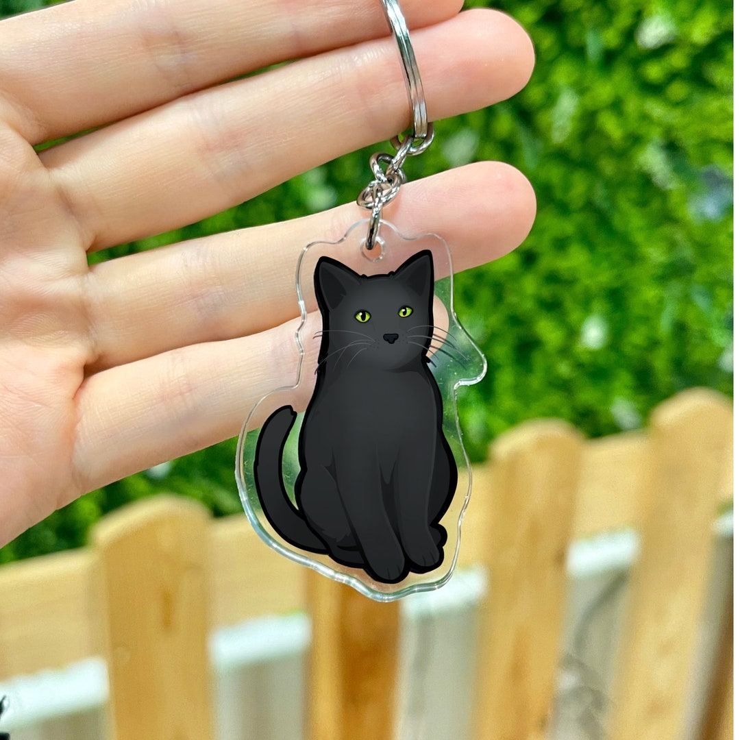 Black Cat Acrylic Keyring - Etsy