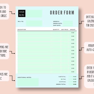 Order Form Template, Fillable PDF Template, Editable Order, Auto ...