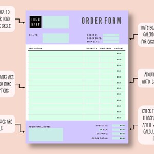 Order Form Template, Fillable PDF Template, Editable Order, Auto ...