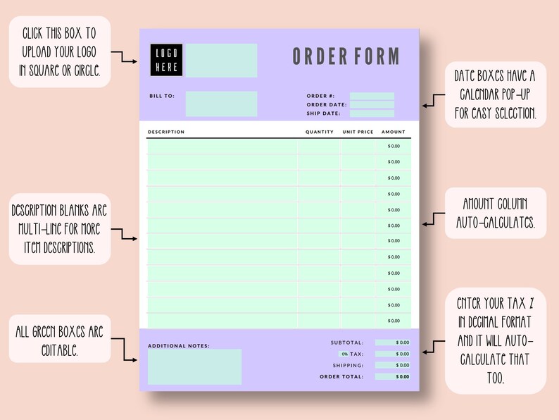 Order Form Template Fillable PDF Template Editable Order - Etsy