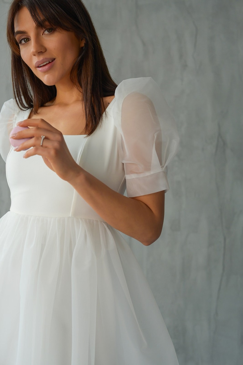 White Mini Dress: Square Neck Cocktail Party Dress for Prom or ...