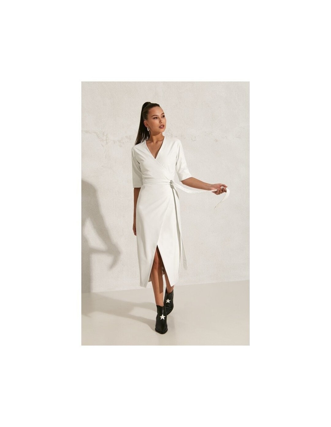 Plus Size White Midi Dress With Sleeves for Spring Cocktail Parties ...