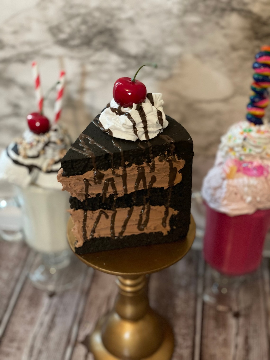 Fake bake slice of chocolate cake Birthday cake cake prop | Etsy