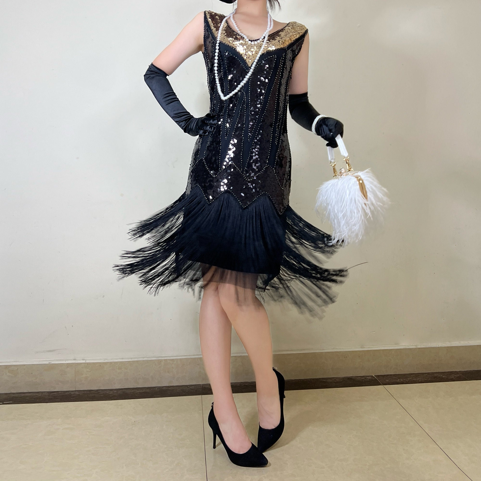 1920s Women Gatsby Flapper Dress Fringed Dress Sequins Beaded ...