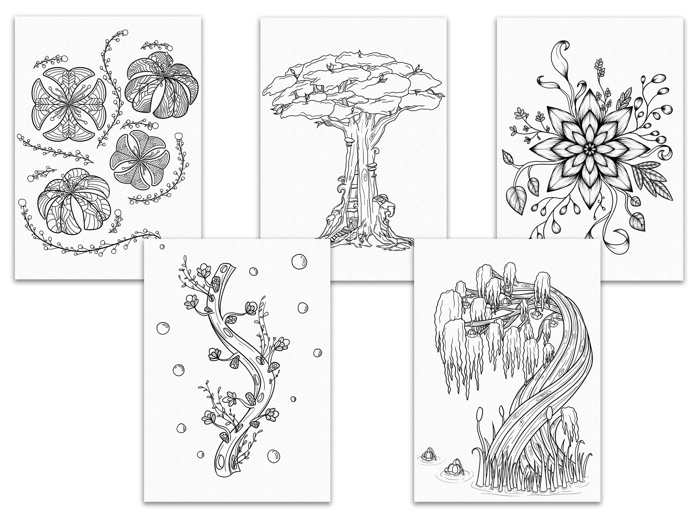 Fantasy Flora Adult Coloring Book Digital Coloring Book - Etsy