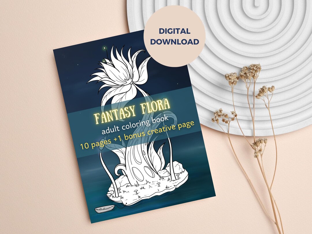 Fantasy Flora Adult Coloring Book, Digital Coloring Book , Fantasy ...