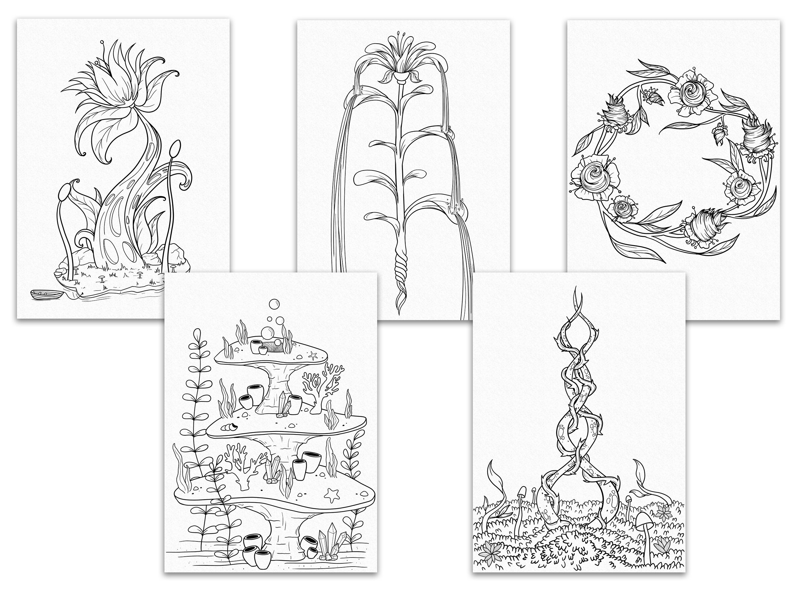 Fantasy Flora Adult Coloring Book Digital Coloring Book - Etsy