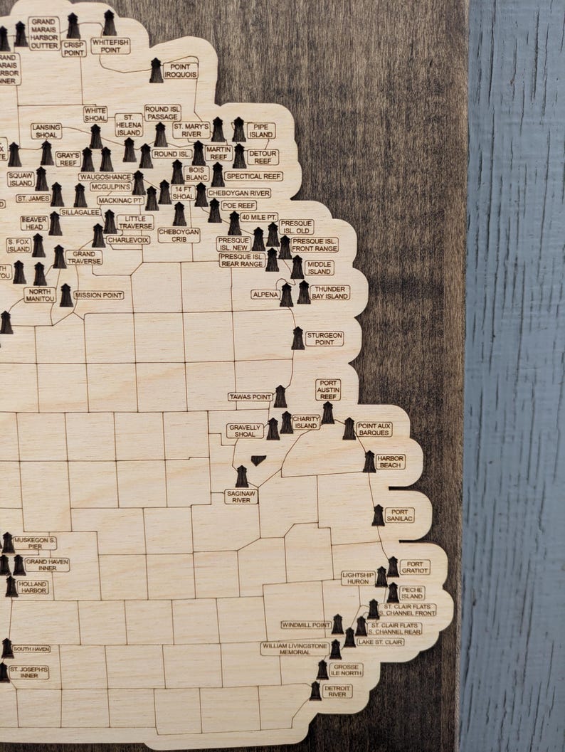 Customizable Michigan Lighthouse Tracking Map - Etsy